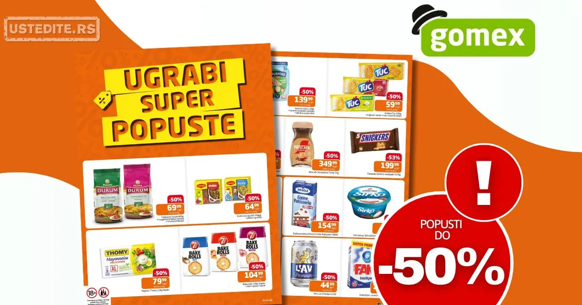 Gomex SUPER POPUSTI OD 50% 19.3-1.4.2025. - ustedite.rs